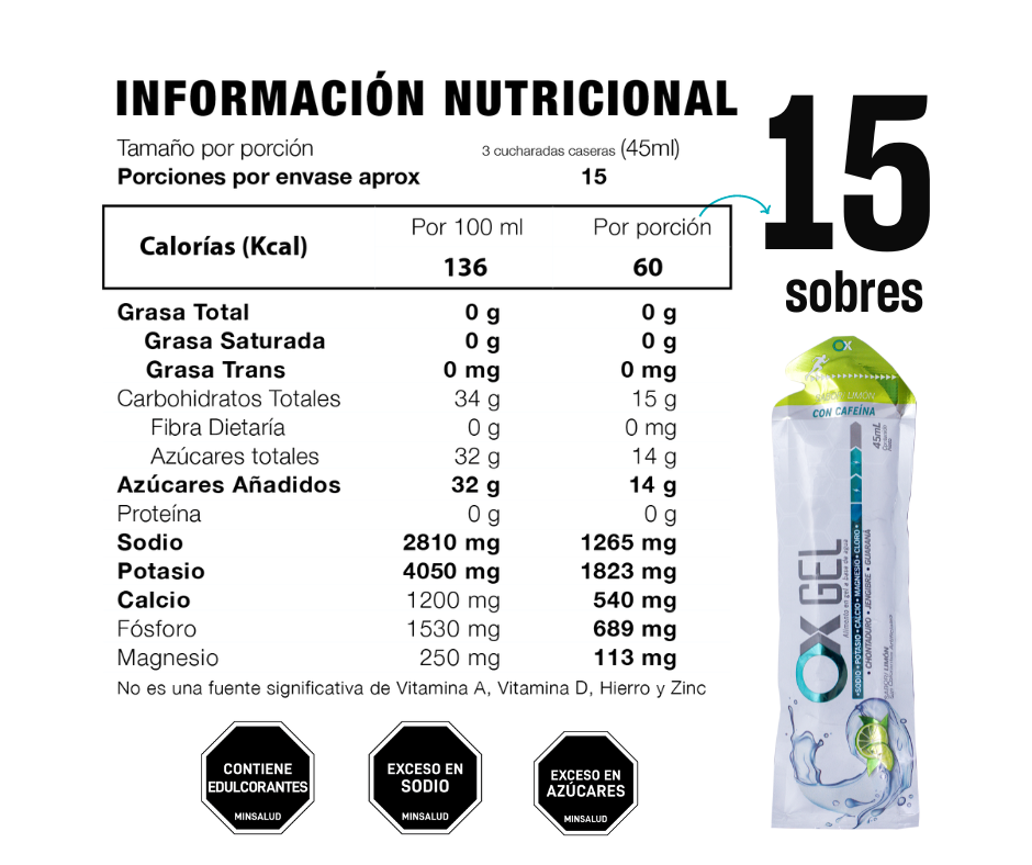 OX GEL con Cafeína – Caja con 15 geles – OX Sports Nutrition
